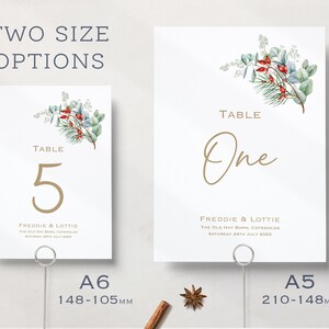 Winter Red Berry Table Numbers | Wedding Table Names | Printed Wedding ...