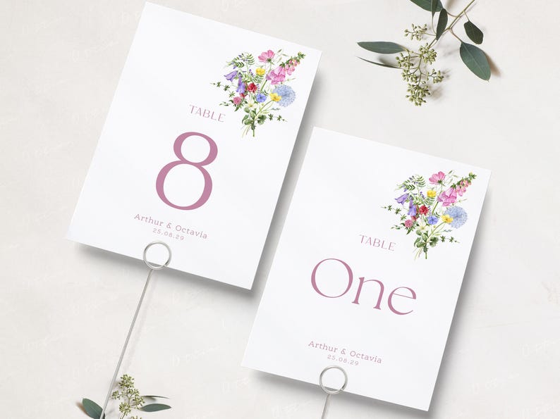 Wedding Table Numbers, Table Names, Wildflower Number Cards, Floral ...