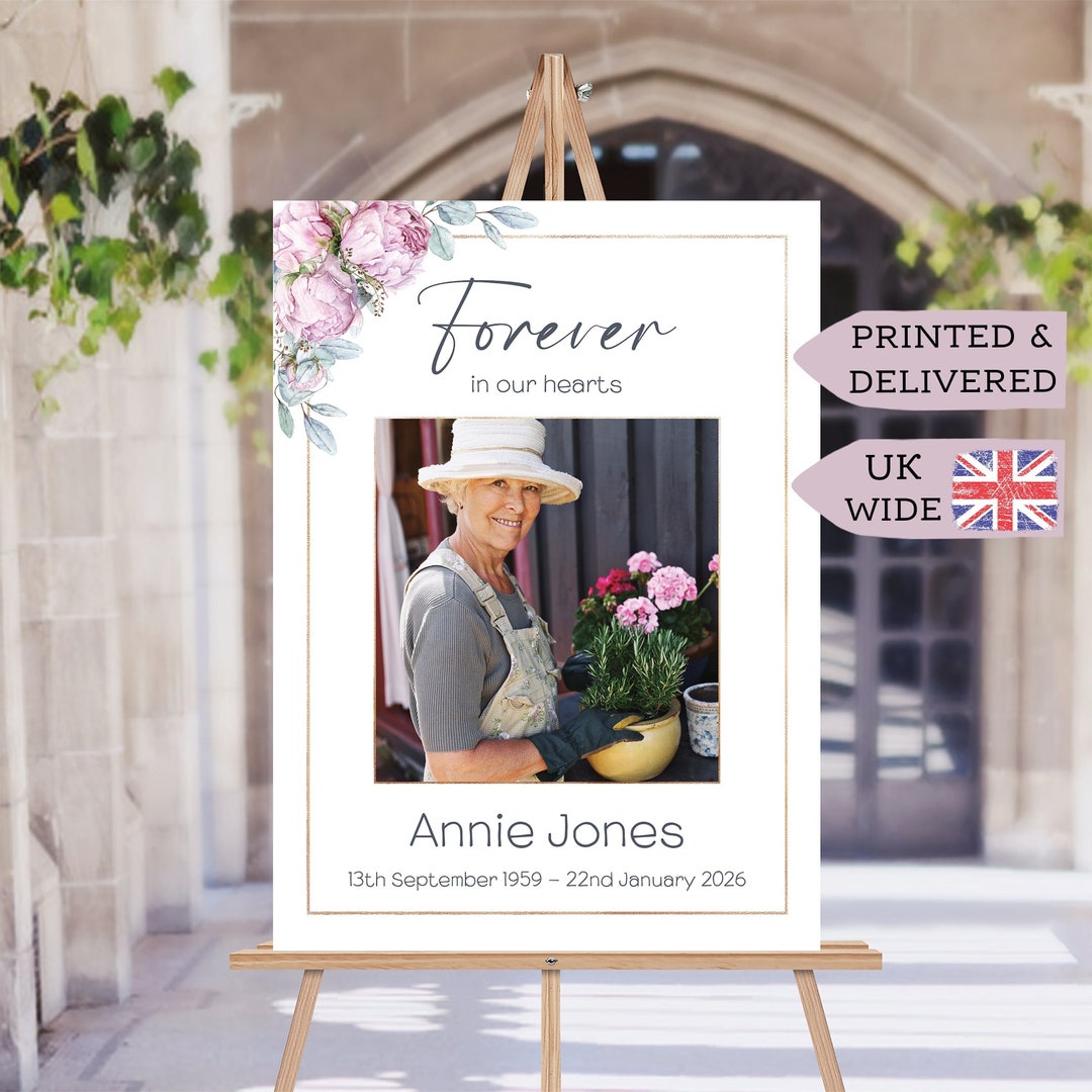 PRINTED Funeral Memorial Poster | Pink Floral Funeral Board | Photo ...