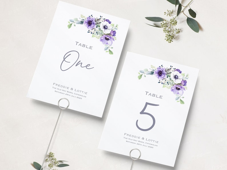 Purple Wedding Table Numbers | Purple Floral Wedding | Lilac Table ...