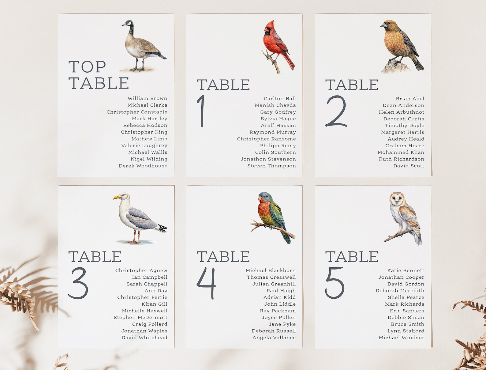 Bird Themed Table Plan Cards | Wedding Table Plan Cards | Bird Spotting ...