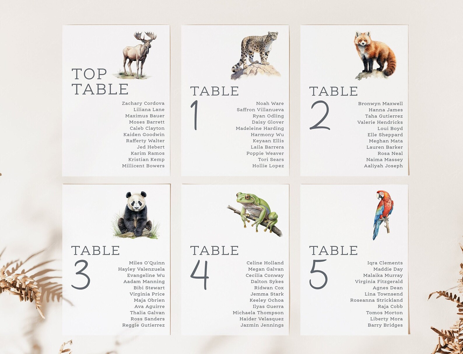 Animal Themed Table Plan Cards | Wedding Table Plan Cards | Safari ...