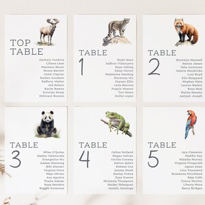 Animal Themed Table Plan Cards | Wedding Table Plan Cards | Safari ...