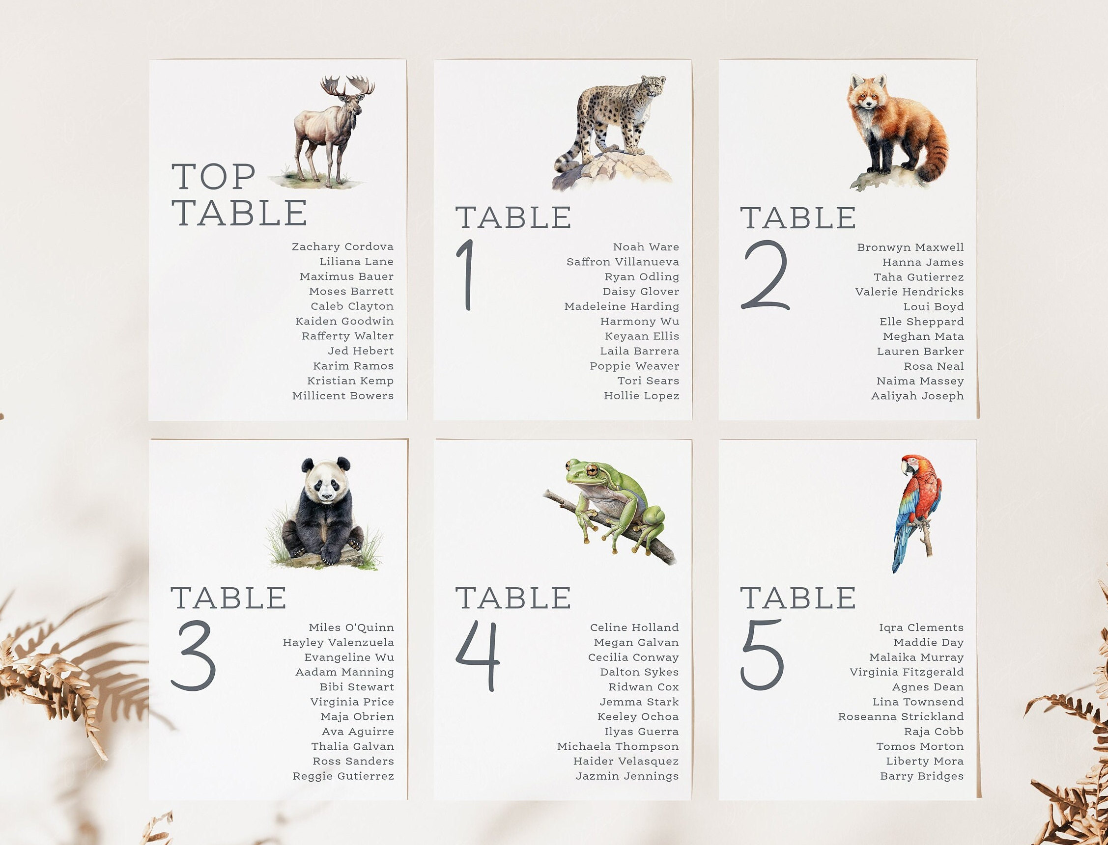 Animal Themed Table Plan Cards | Wedding Table Plan Cards | Safari ...