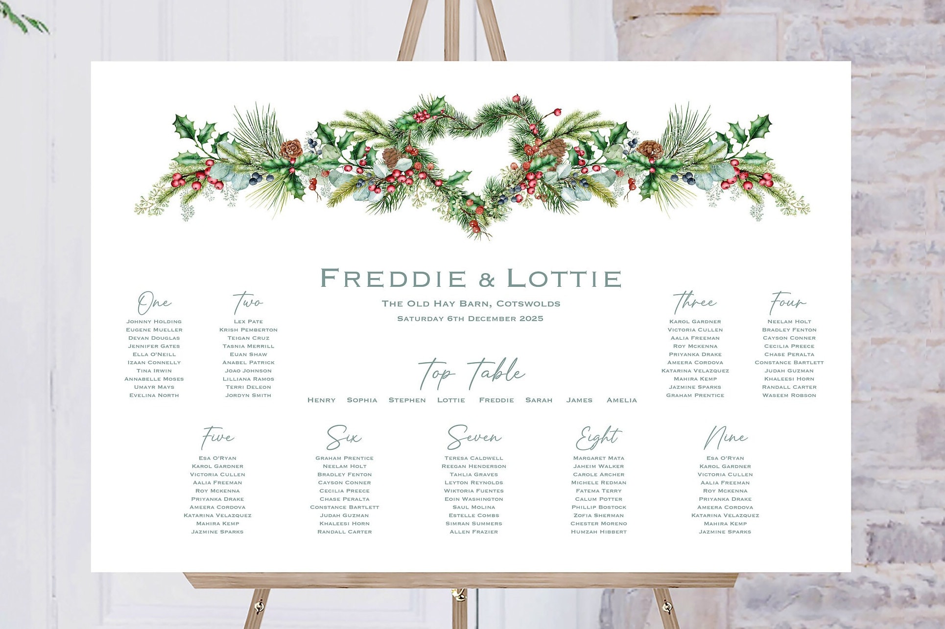 Christmas Table Numbers | Xmas Wedding Table Names | Printed Wedding ...
