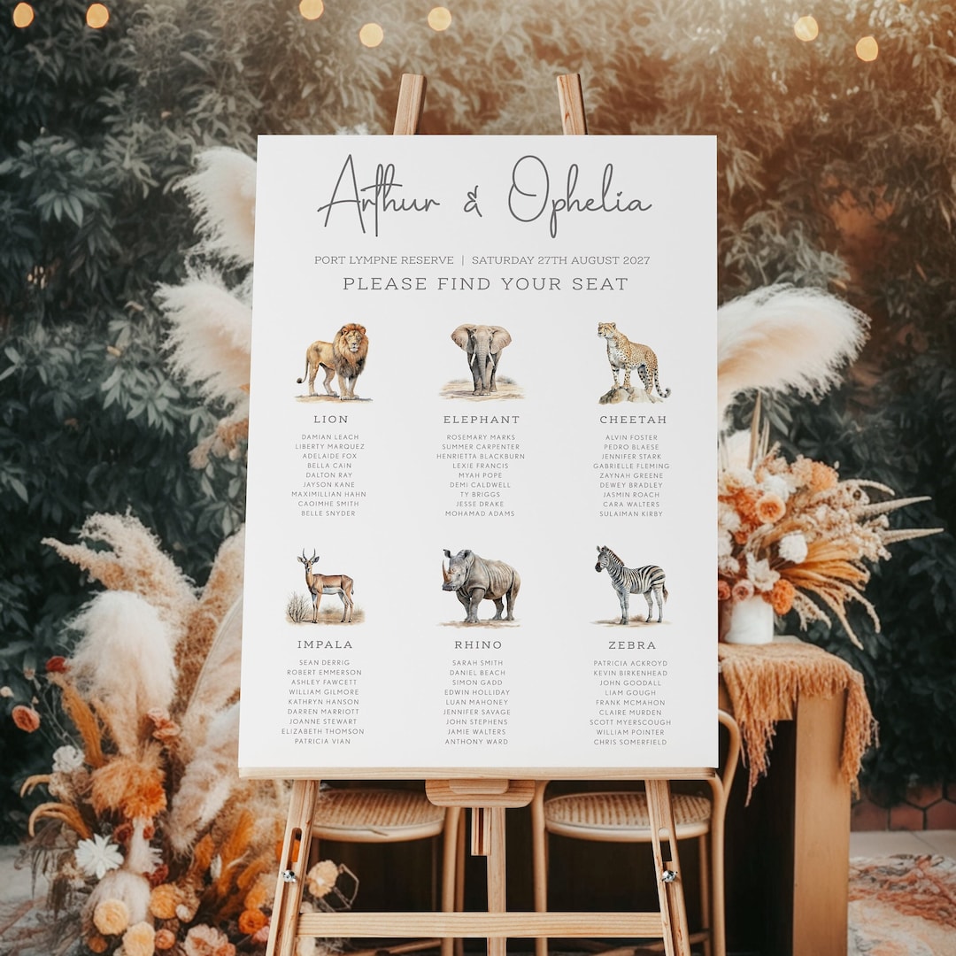 Animal Safari Wedding Seating Plan | Safari Animal Wedding Table Plan ...