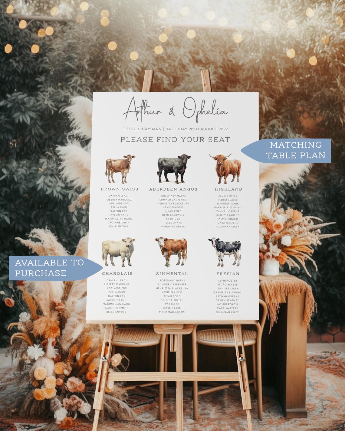 Cow Table Numbers | Cow Breed Wedding Table Names | Cattle Table Name ...