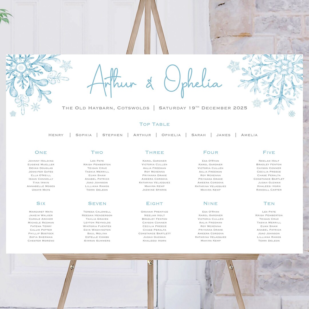 Wedding Table Plan, Corporate Christmas Party Table Plan, Winter ...