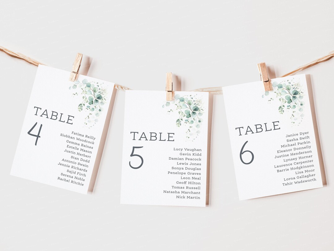 Table Plan Name Cards | Table Number's | Seating Plan Cards ...