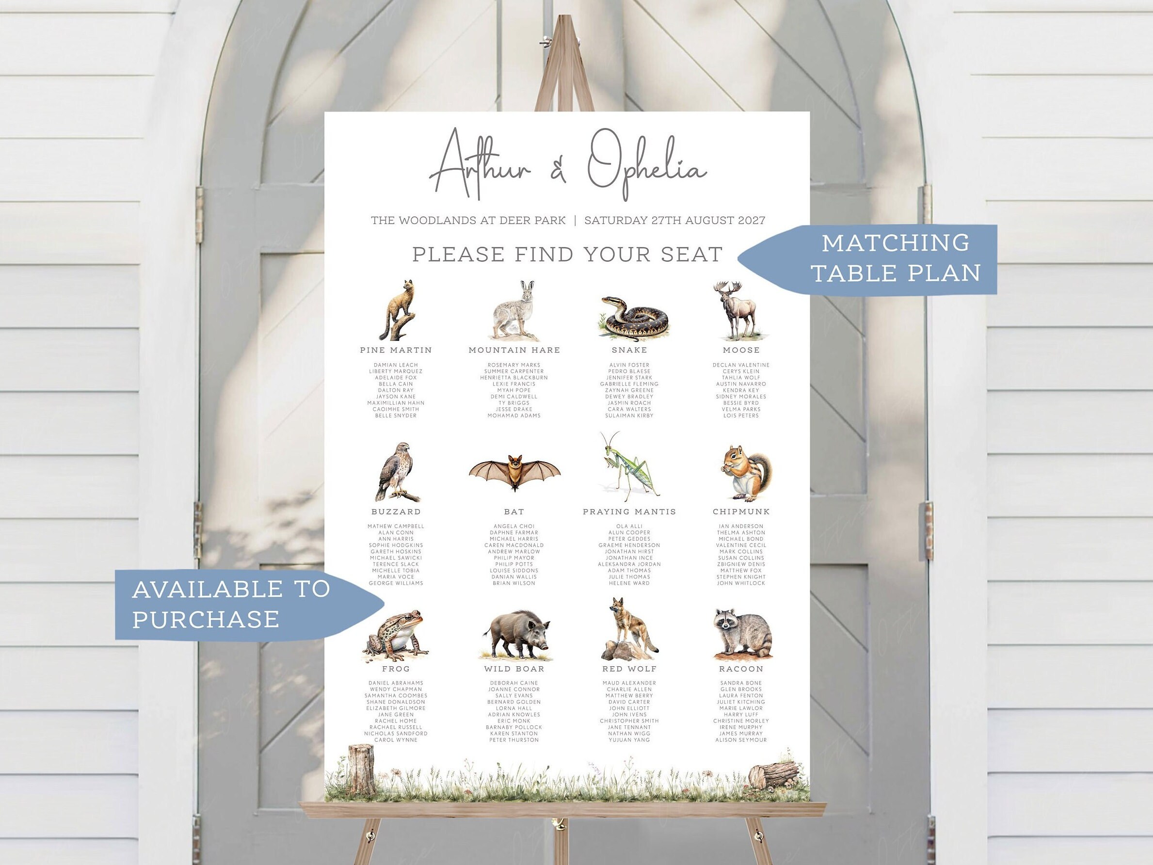 Woodland Forest Table Numbers | Wedding Animal Table Names ...