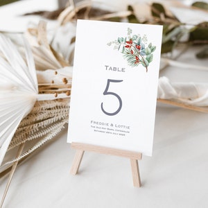 Winter Red Berry Table Numbers | Wedding Table Names | Printed Wedding ...