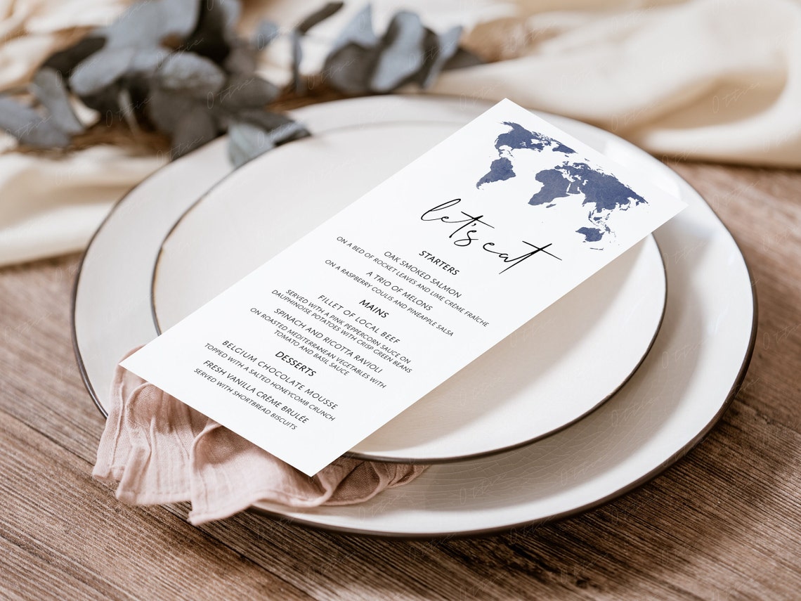 Travel Themed Wedding Menu Card | Guest Wedding Menu | Destination ...