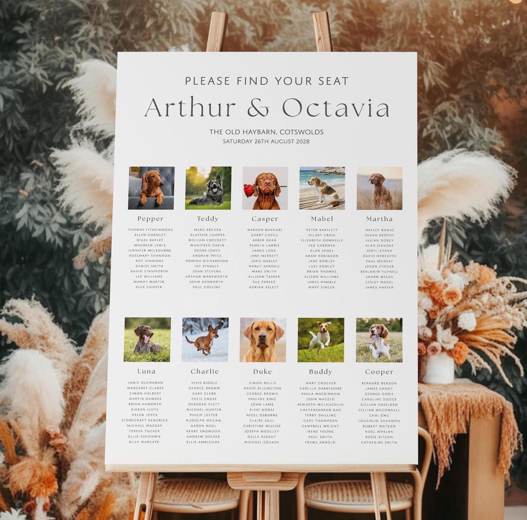 Pet Wedding Table Plan, Dog Seating Chart, Seating Plan With Photos ...