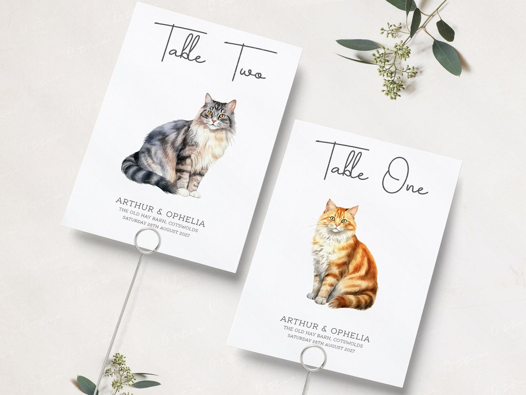 Cat Wedding Table Numbers | Pet Table Names for Wedding | Animal ...
