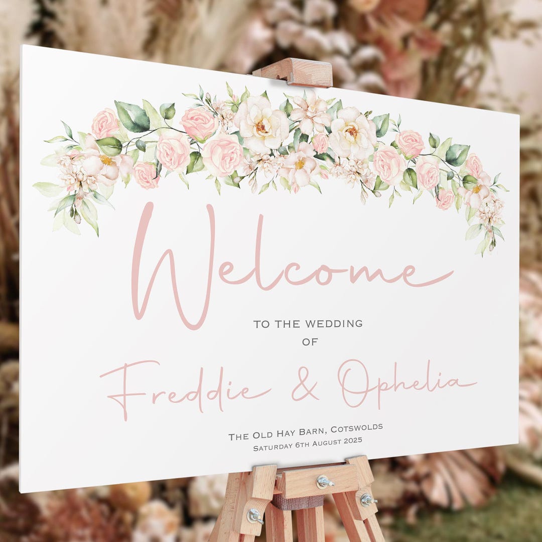 Pink Wedding Welcome Sign, Pink Welcome Poster, Personalised Welcome ...