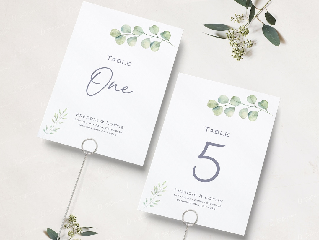 Eucalyptus Leaf Wedding Table Numbers | Green Floral Wedding Reception ...