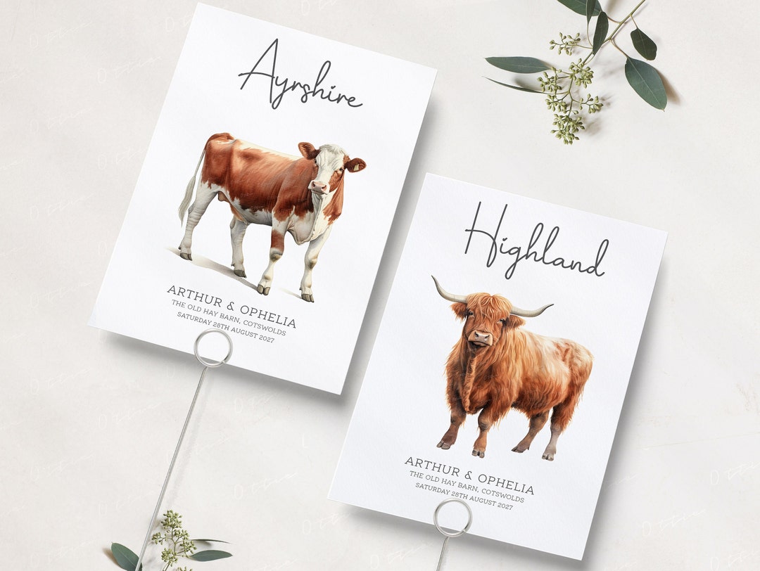 Cow Table Numbers | Cow Breed Wedding Table Names | Cattle Table Name ...