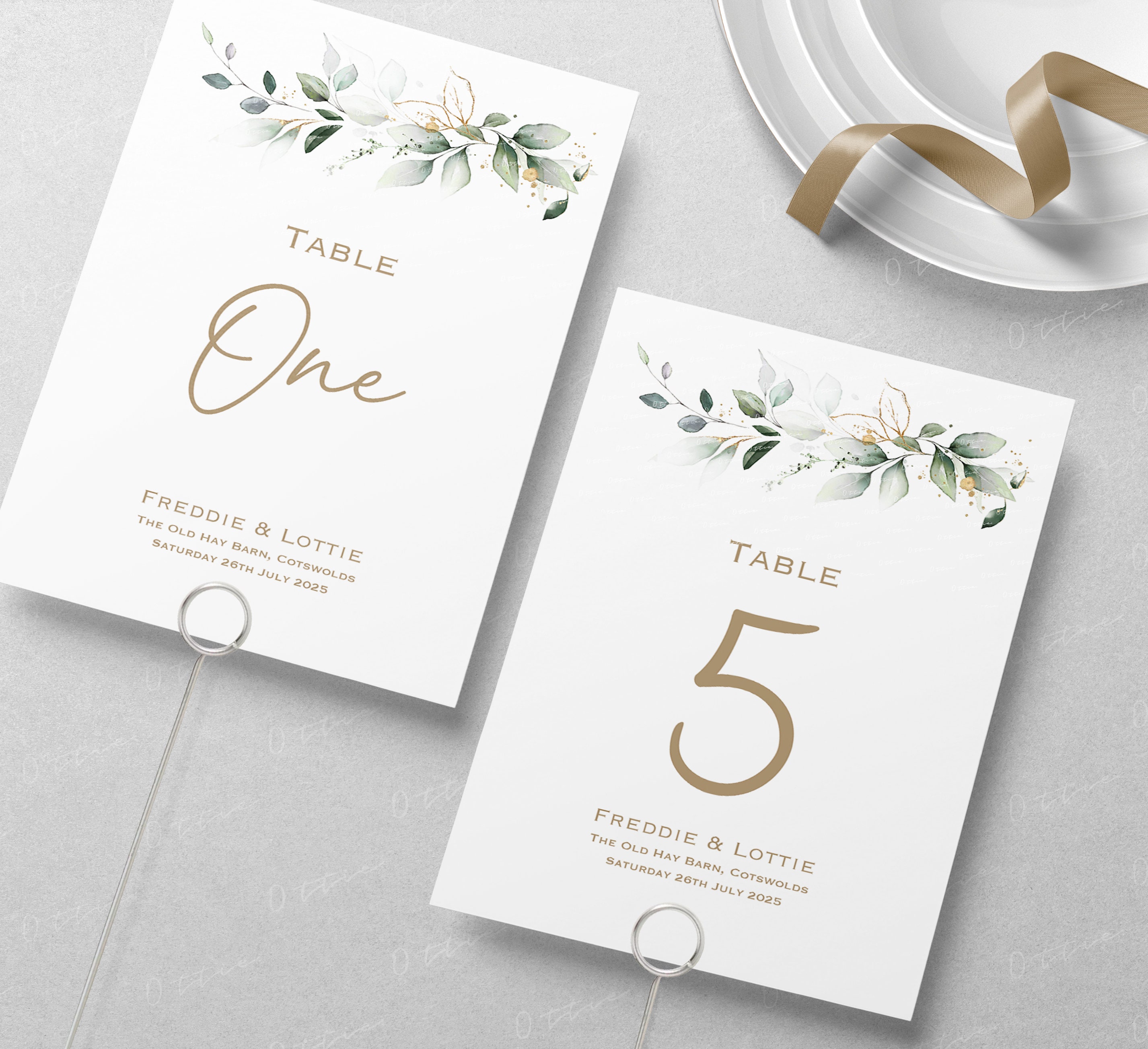Green and Gold Leaf Wedding Table Numbers Floral Wedding - Etsy UK