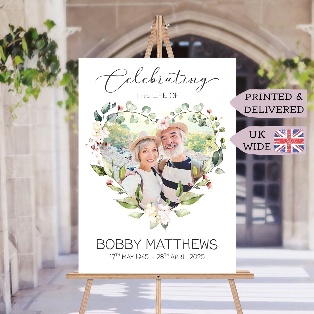 Funeral Welcome Board Sign Floral Heart Memorial Board Sign Celebration ...