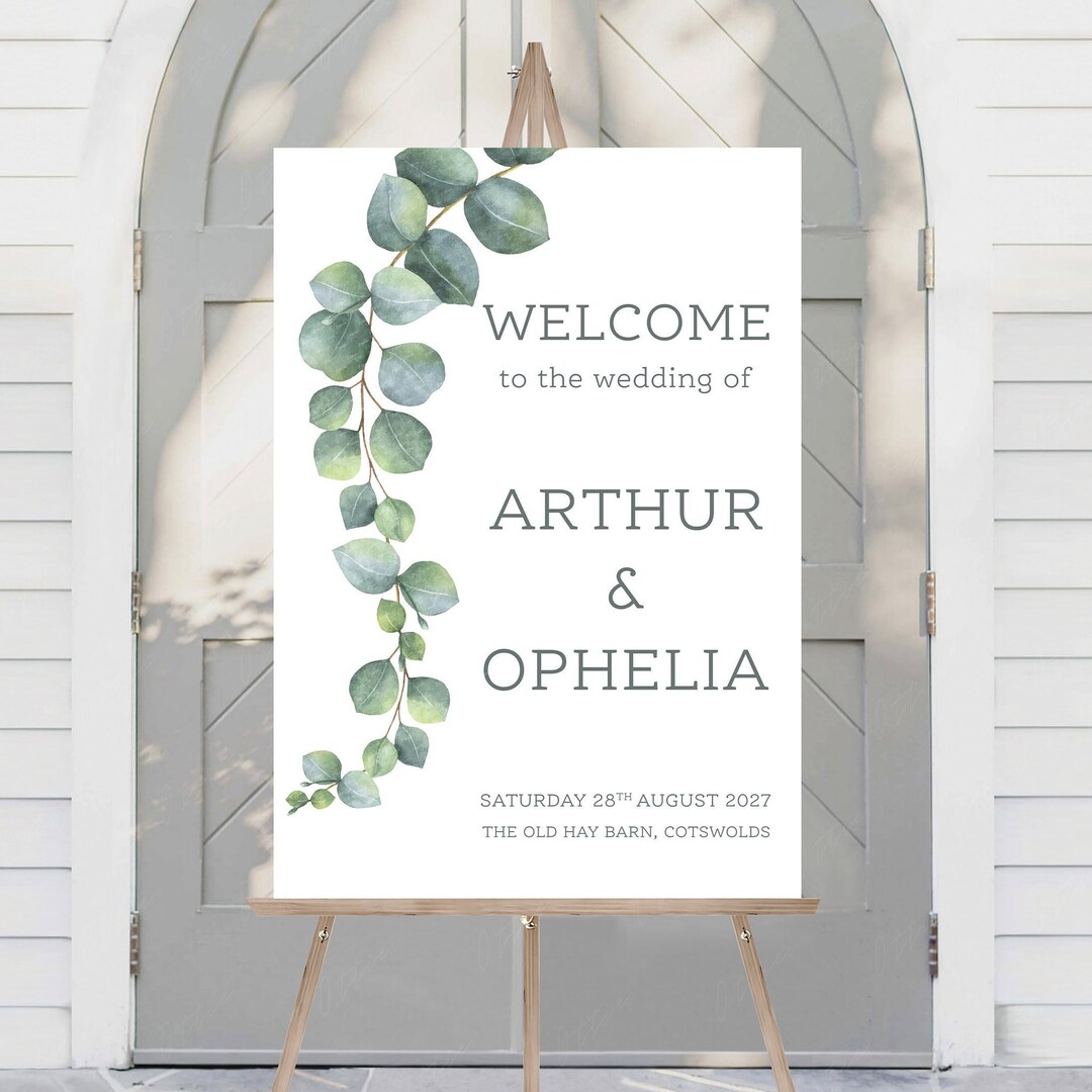 Wedding Welcome Sign | Green Leaf Welcome Board | Personalised ...