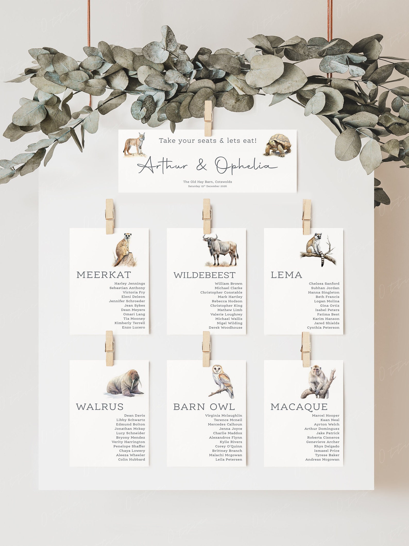 Animal Themed Table Plan Cards | Wedding Table Plan Cards | Safari ...