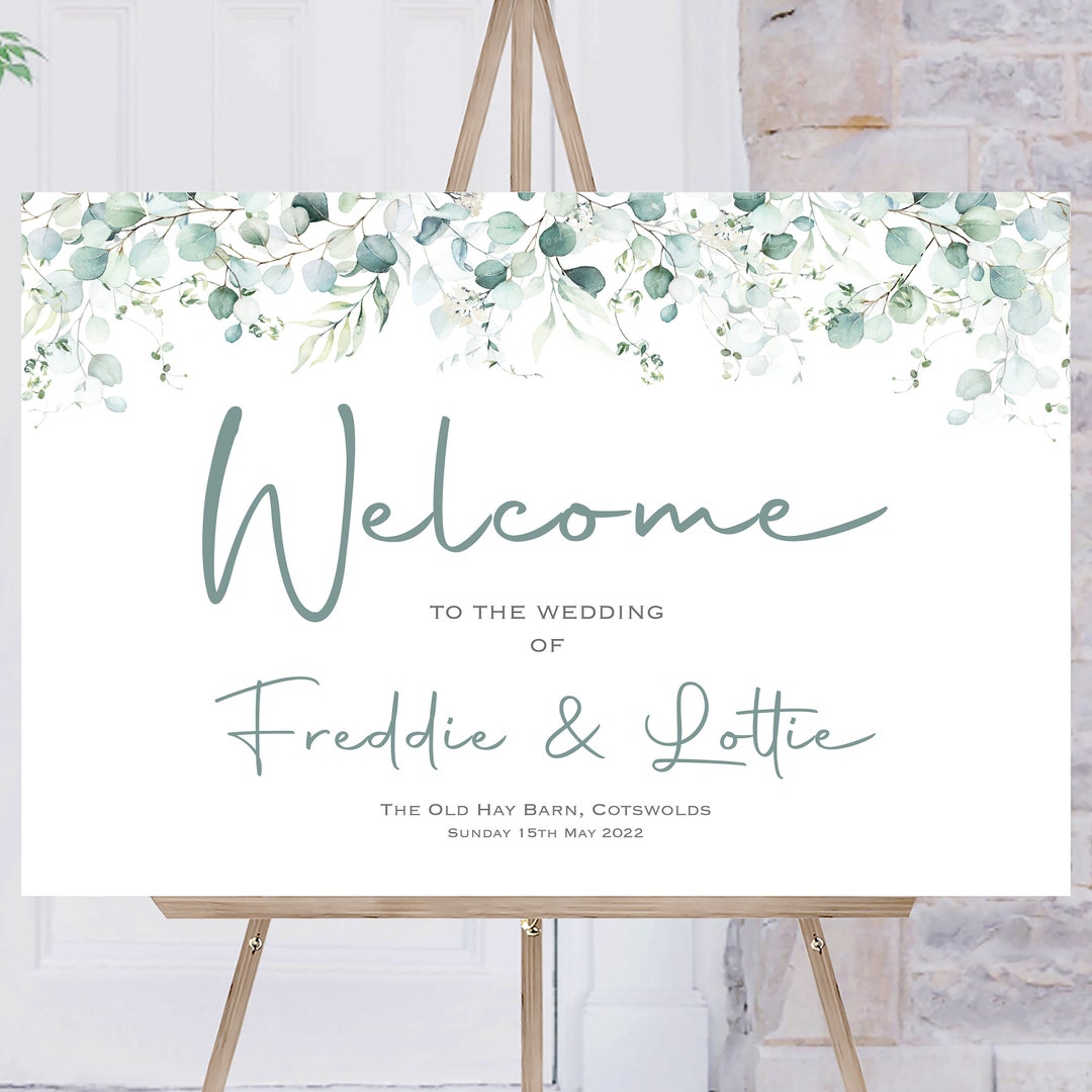 Eucalyptus Wedding Welcome Sign, Personalised Wedding Welcome Sign ...