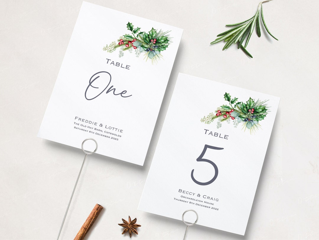 Christmas Table Numbers | Xmas Wedding Table Names | Printed Wedding ...