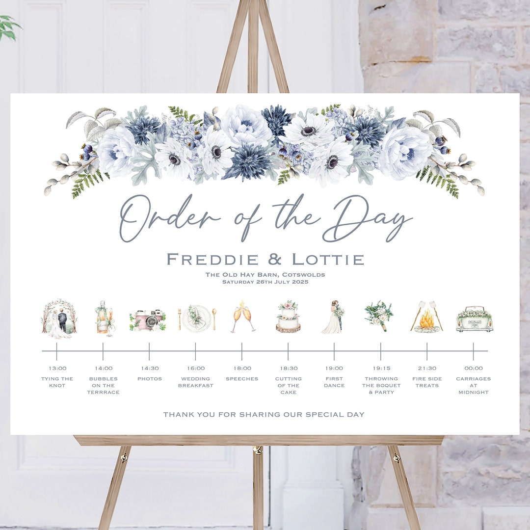 Dusky Blue Wedding Sign | Blue Order of the Day Sign | Winter Blue ...