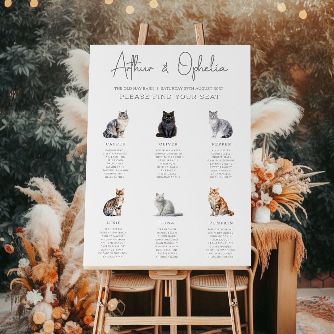 Cat Themed Wedding Table Plan | Animal Wedding Seating Plan | Pet ...