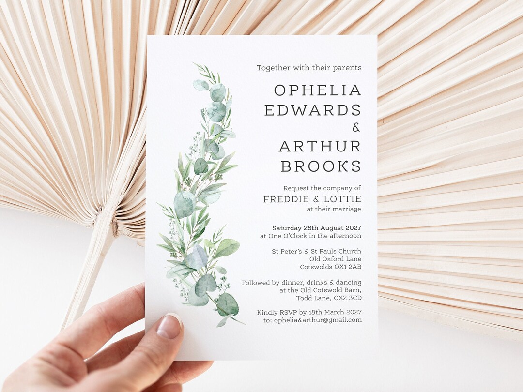 PRINTED Wedding Invitation | Green Leaf Wedding Invite | Greenery ...