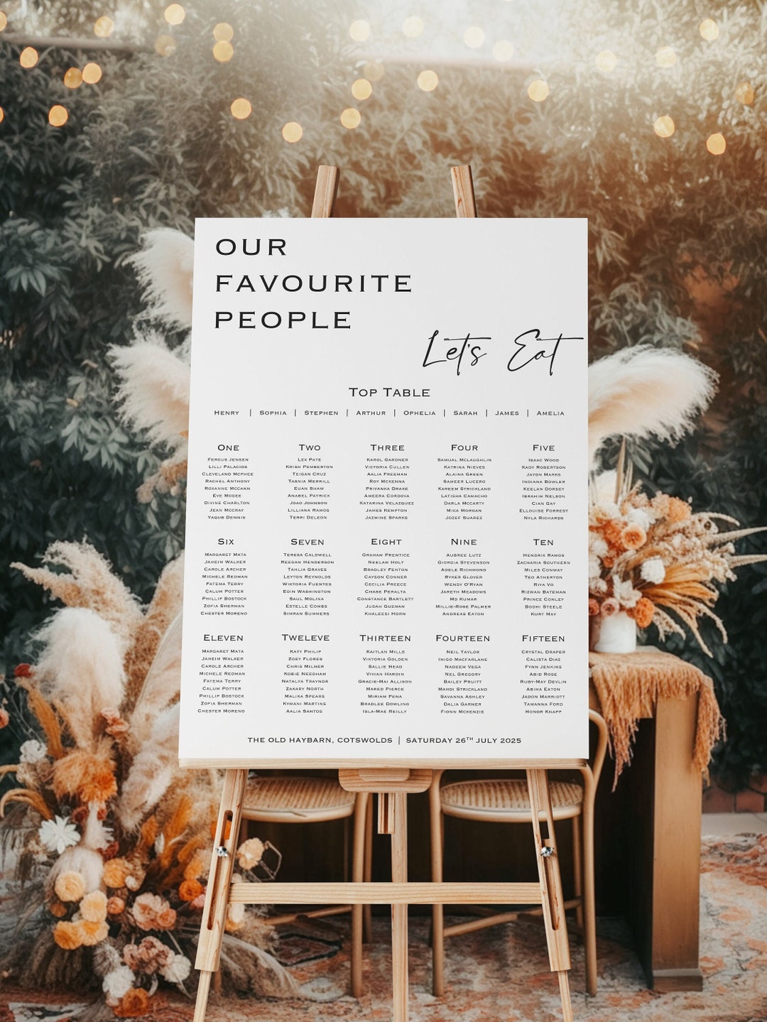 Wedding Table Plan | Sophisticated Wedding Seating Plan | Personalised ...