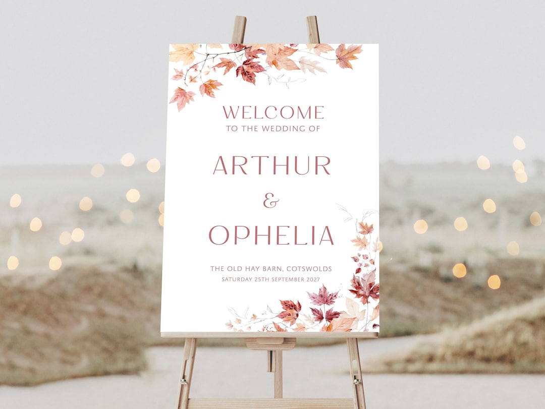 Autumn Leaf Wedding Welcome Sign | Autumnal Wedding Welcome Board ...