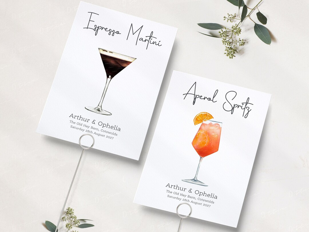 Cocktail Table Names | Cocktail Themed Table Cards | Wedding Table ...