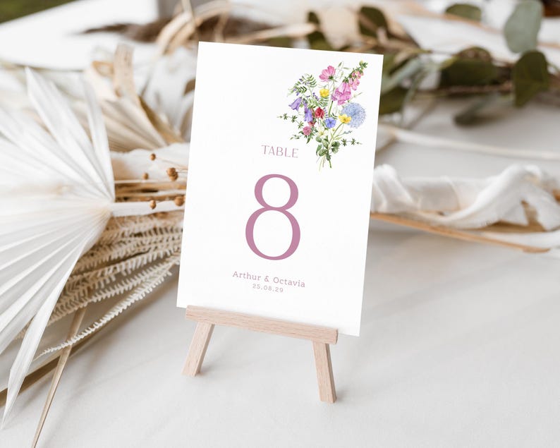 Wedding Table Numbers, Table Names, Wildflower Number Cards, Floral ...