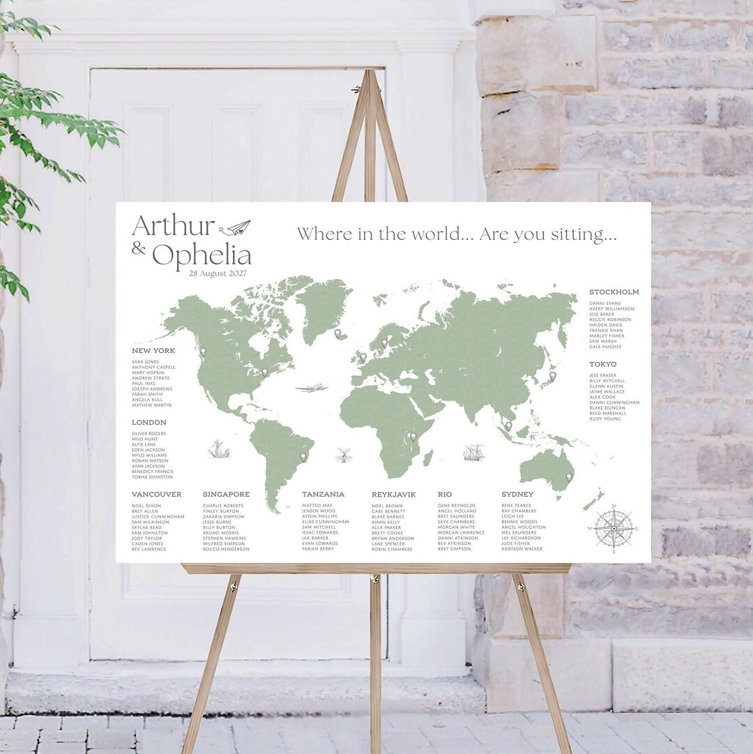 Wedding World Map Table Plan Where in the World Are You Sitting Travel Themed Wedding Seating ...