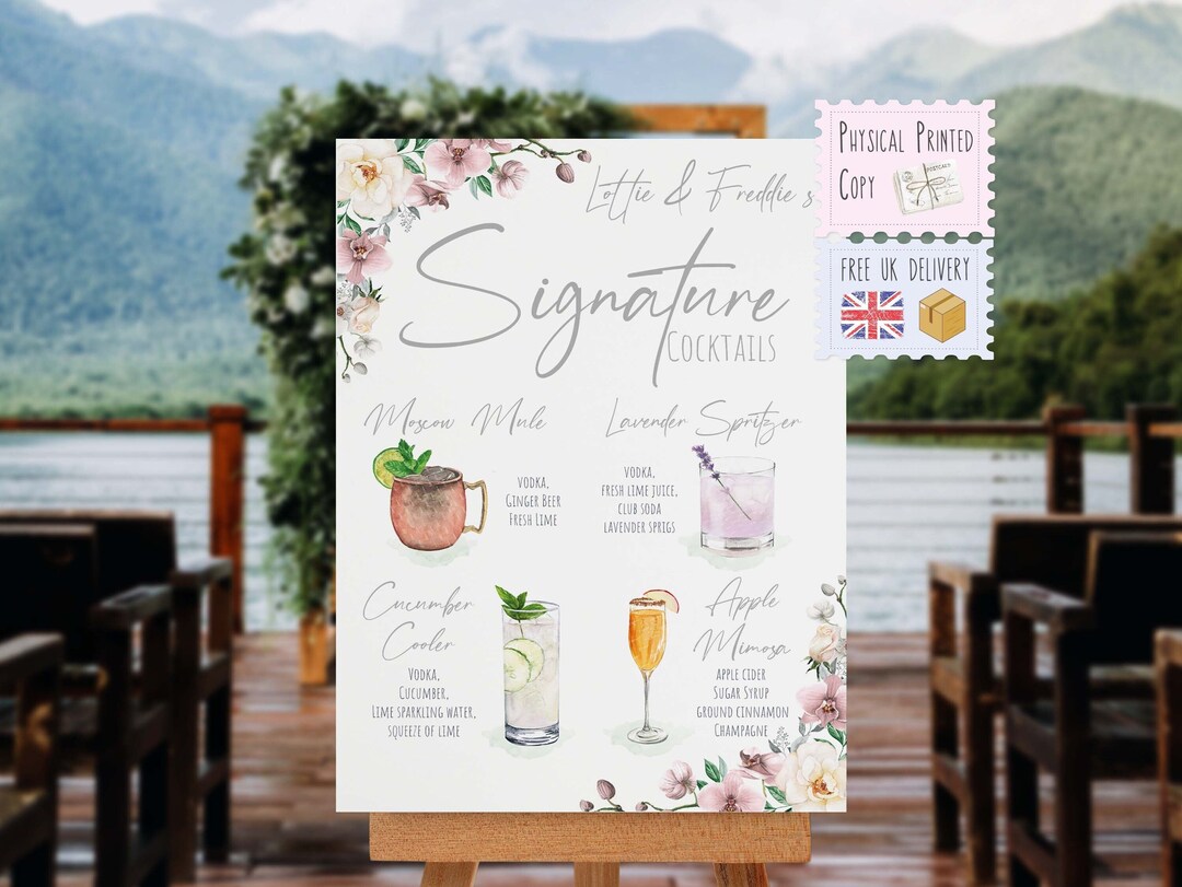 PRINTED, Personalised Signature Cocktail Bar Sign, Roses Table Plan ...