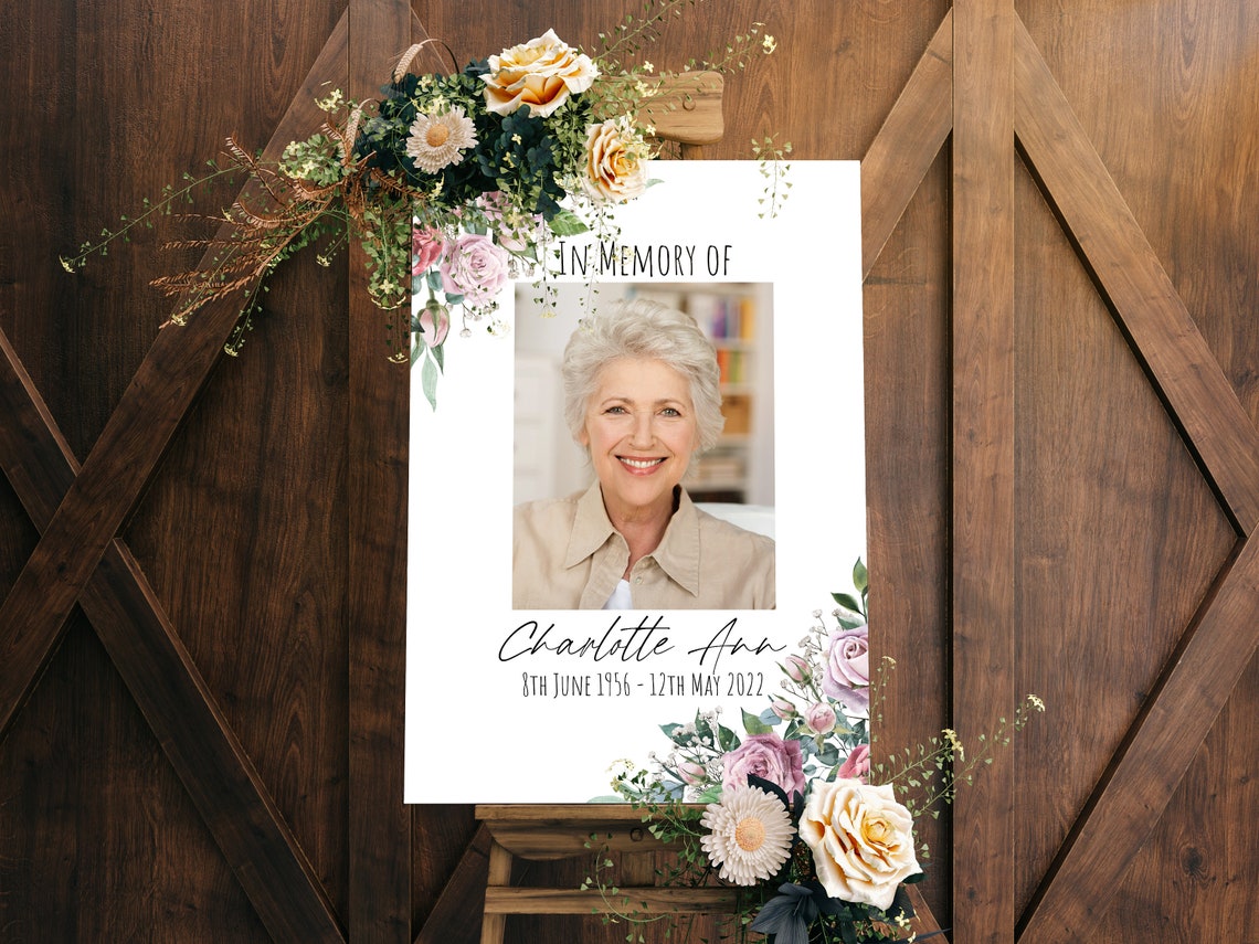 PRINTED Funeral Welcome Board Sign | Roses | Memorial Board Sign ...