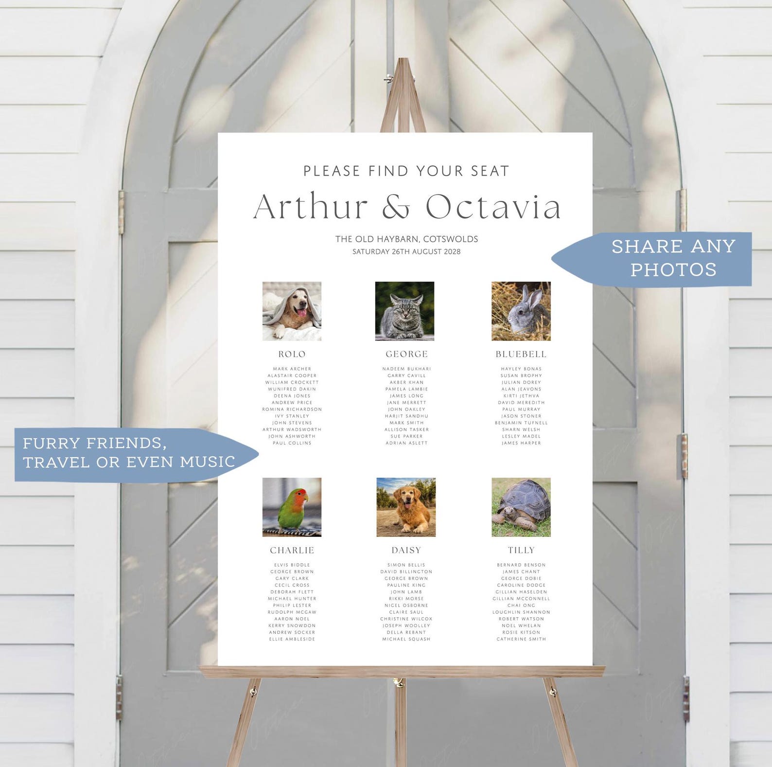 Pet Wedding Table Plan, Dog Seating Chart, Seating Plan With Photos ...