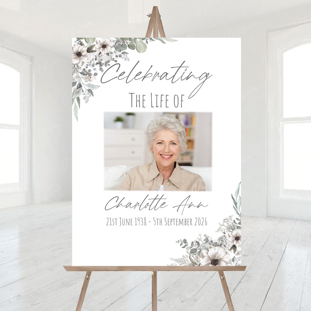 Funeral Sign, Funeral Board, Photo Funeral Poster, White Rose Memorial ...