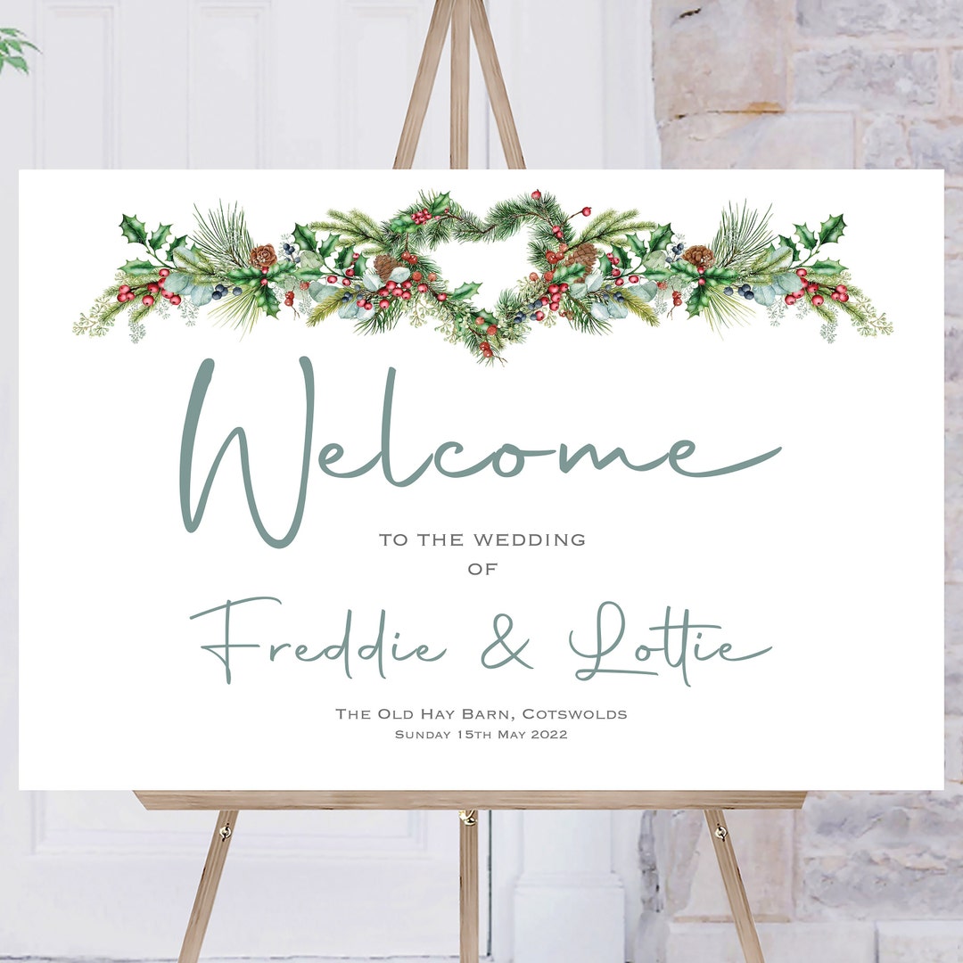 Christmas Wedding Welcome Sign | Festive Personalised Wedding Welcome ...