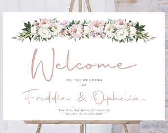 Carolina Personalised Blush Pink Floral Wedding Welcome Sign, Available ...
