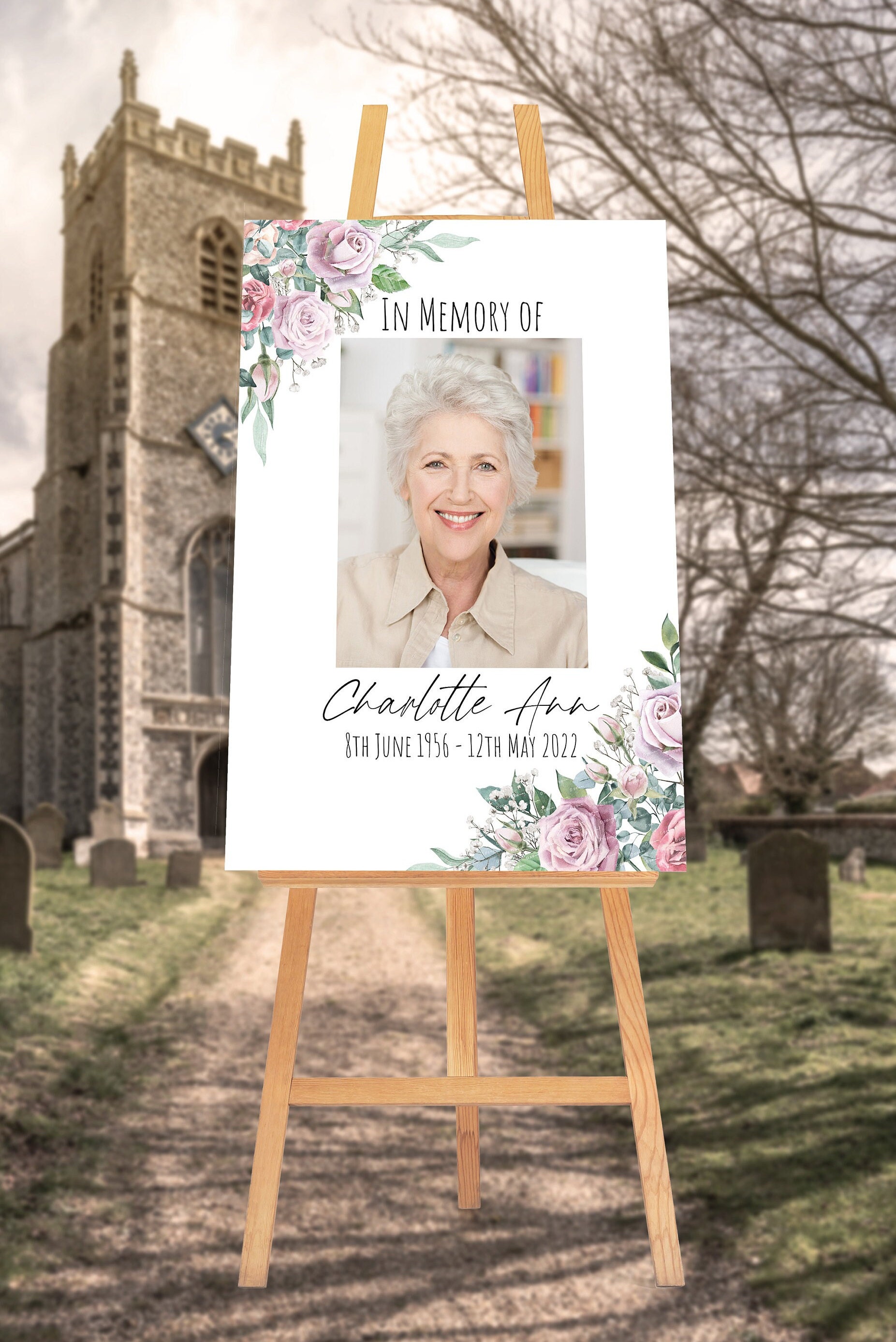 PRINTED Funeral Welcome Board Sign | Roses | Memorial Board Sign ...
