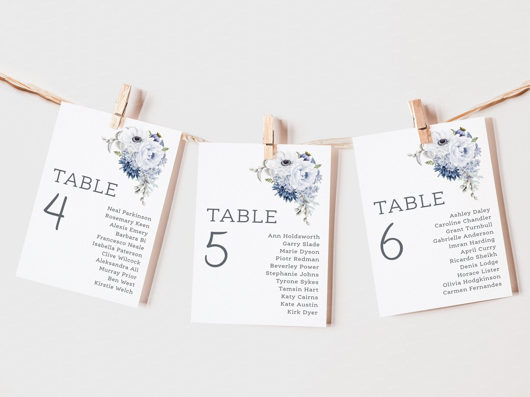 Wedding Table Plan Cards | Table Plan | Table Number's | Blue Plan ...