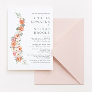 PRINTED Pink Coral Wedding Invitation | Wedding Invite | Coral Wedding ...