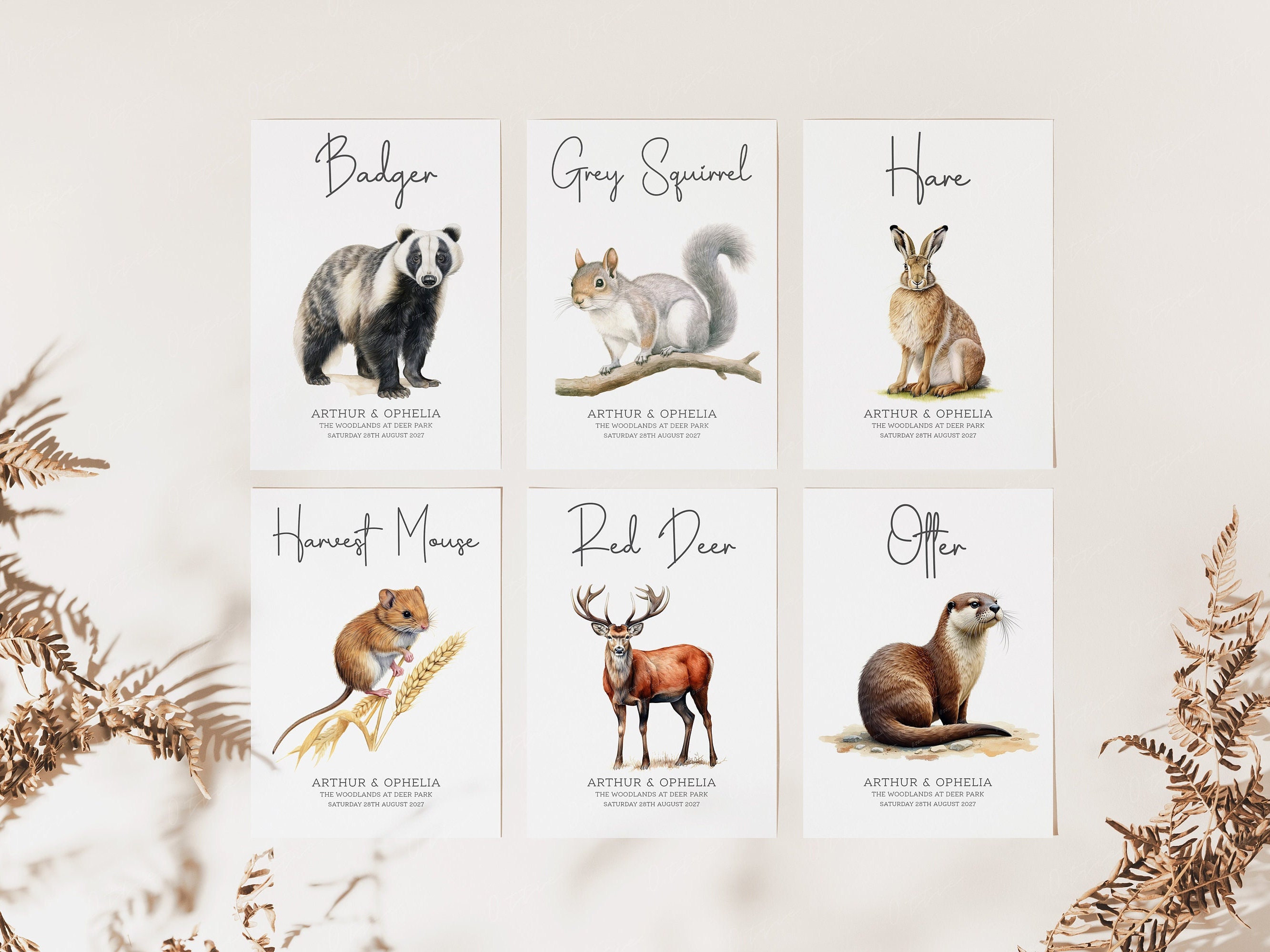 Woodland Forest Table Numbers | Wedding Animal Table Names ...