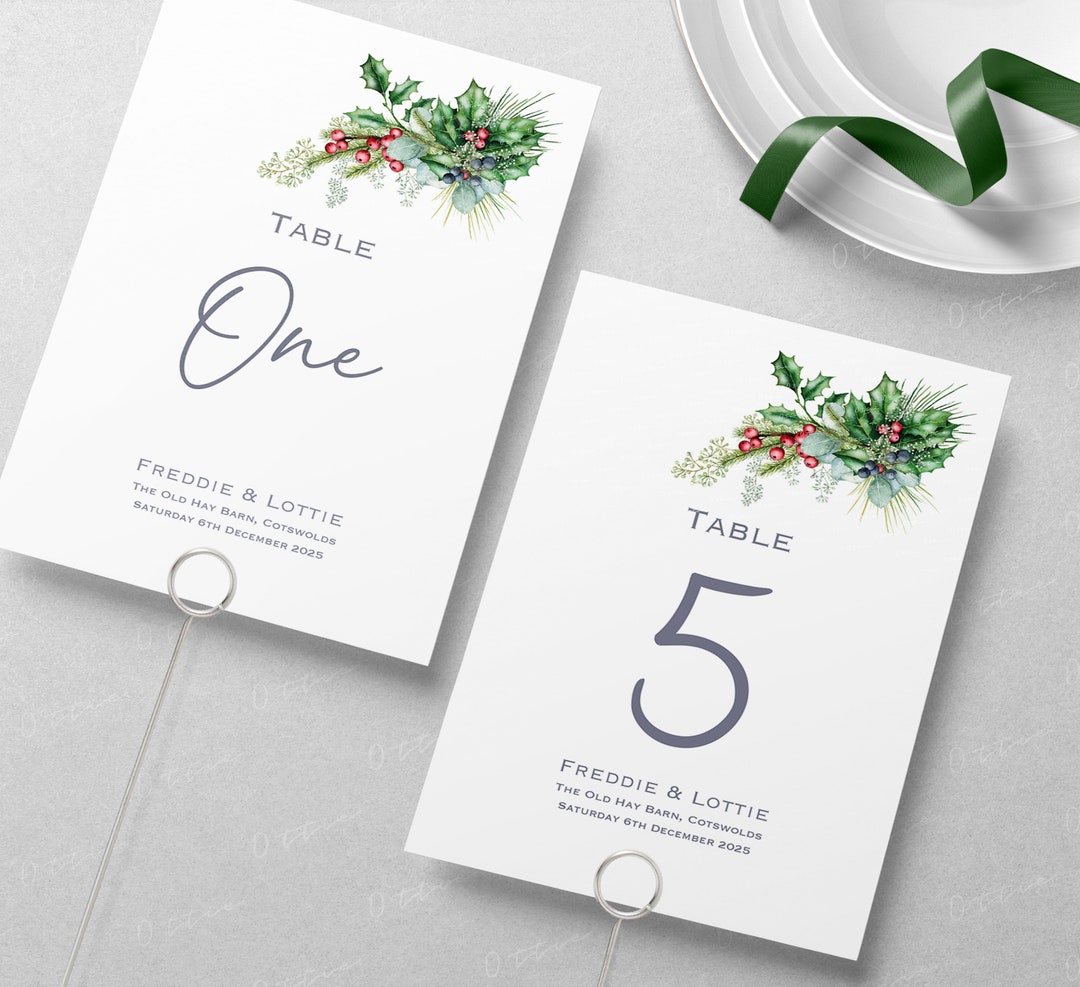 Christmas Table Numbers Xmas Wedding Table Names Printed - Etsy UK