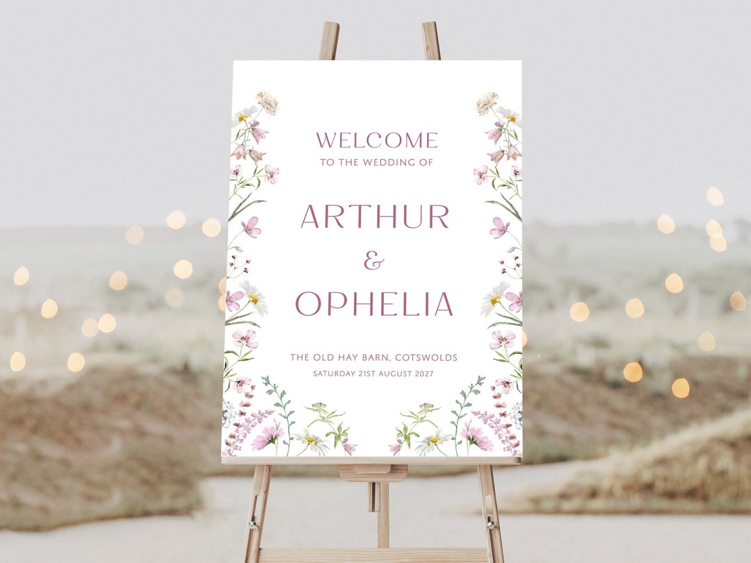 Summer Wildflower Wedding Welcome Sign | Pink & Green Wild Flower ...