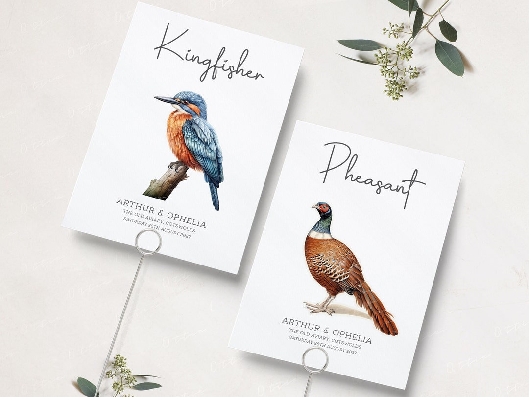 Bird Table Numbers for Wedding | Animal Table Names | Illustrated ...