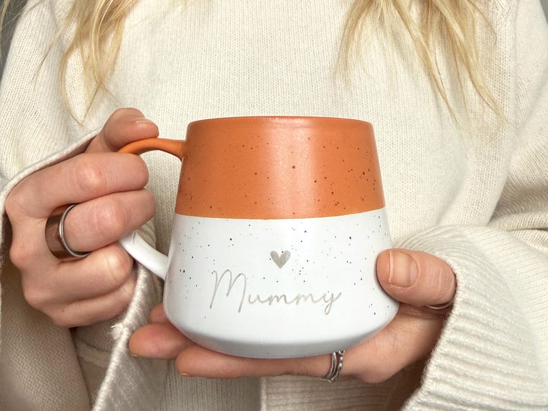 Personalised Heart Name Mug – Two-tone Flecked, Engraved Tea & Coffee ...