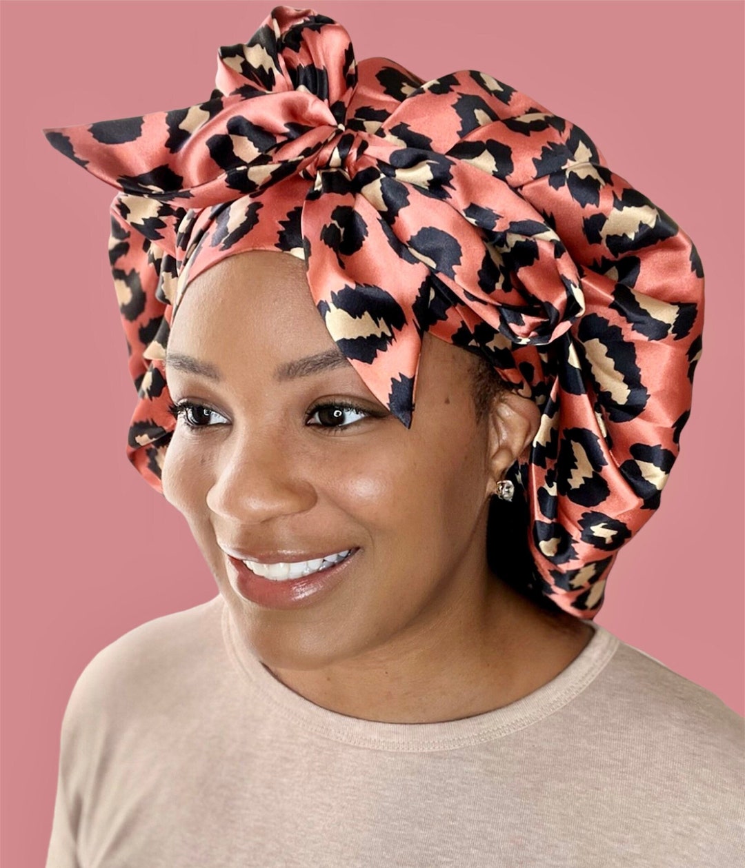 Luxurious Large Double Layered Silk/satin Blend Bonnet | Cheetah Print ...